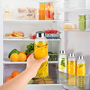 Generic 6 Pack Glass Juice Bottles, 18 oz Clear Glass Bottles with Caps, BPA Free & Eco-Friendly Reusable Refillable Bottles for Juicing,Stainless Steel Lid,Leak-Proof, transparent