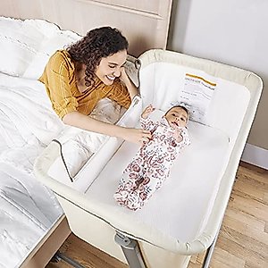 Dream On Me Seashell Bassinet & Bedside Sleeper in Pearl, Lightweight Easy Folding and Height Adjustable Baby Bassinet, Mattress Pad Included, JPMA Certified