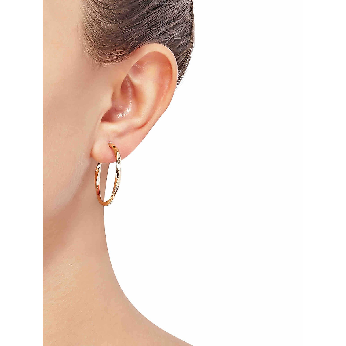 Welry Twisted Hoop Earrings for Women, 14K Yellow Gold, Jewelry Gift Idea, 30mm