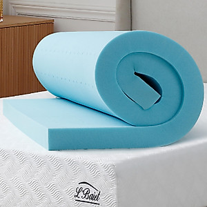 L'Baiet Cooling Gel Memory Foam Mattress Topper | 2" Queen Size | Medium Firm | Plush Soft Cool Pad Cushion for Bed, Sofa, Futon | CertiPUR-US Certified | Fiberglass Free | Safe for Kids and Adults