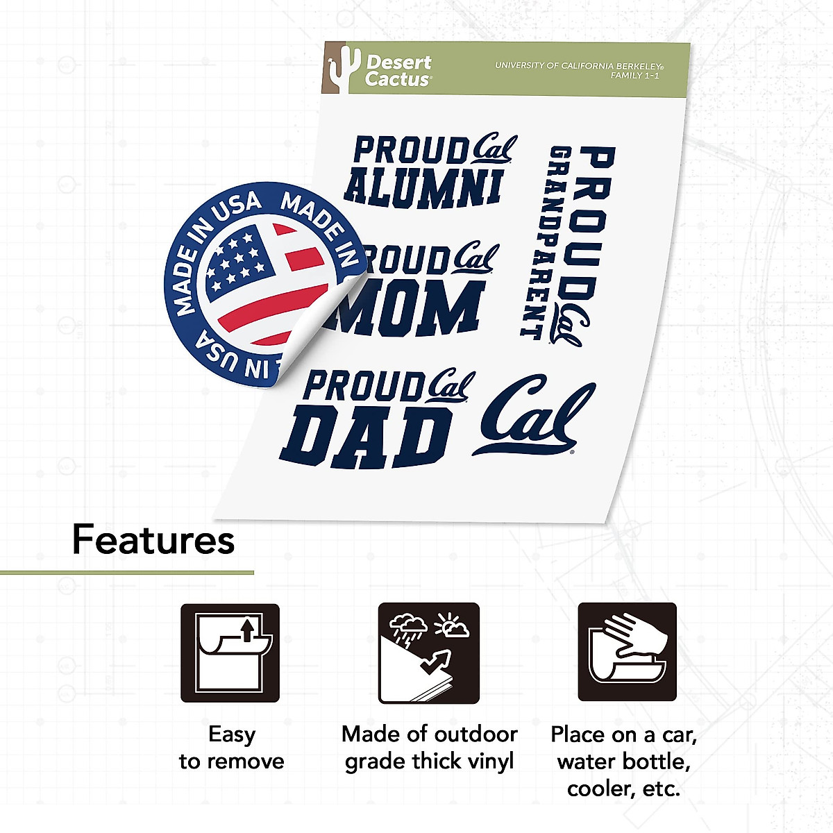 Desert Cactus University of California Berkeley Sticker Vinyl Decal Laptop Water Bottle Car Scrapbook Sheet (Family Full Sheet)