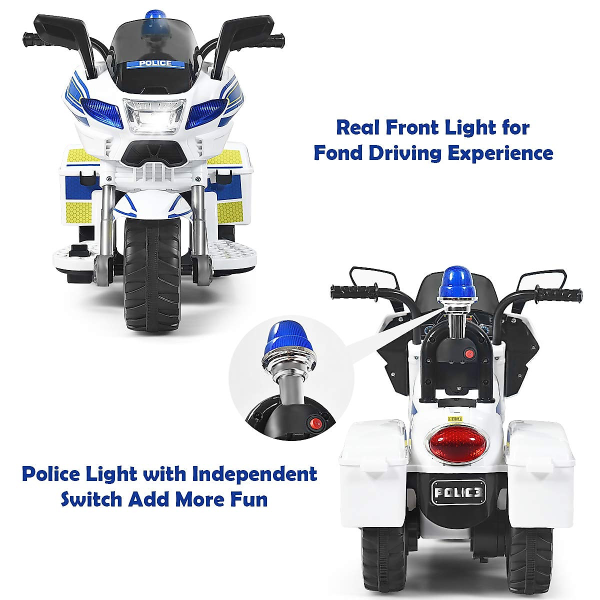 Costzon Kids Ride on Police Motorcycle, 6V Battery Powered Motorcycle Trike w/Horn, Headlight Police Light, 3-Wheel Design, Forward/Reverse, ASTM Certification, Gift for Boys Girls (White)