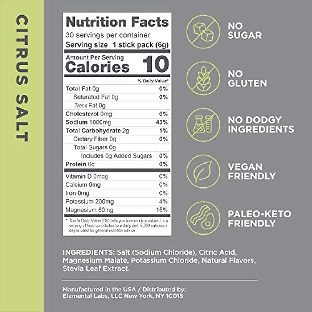 LMNT Keto Electrolyte Powder Packets | Paleo Hydration Powder | No Sugar, No Artificial Ingredients | Citrus Salt | 30 Stick Packs