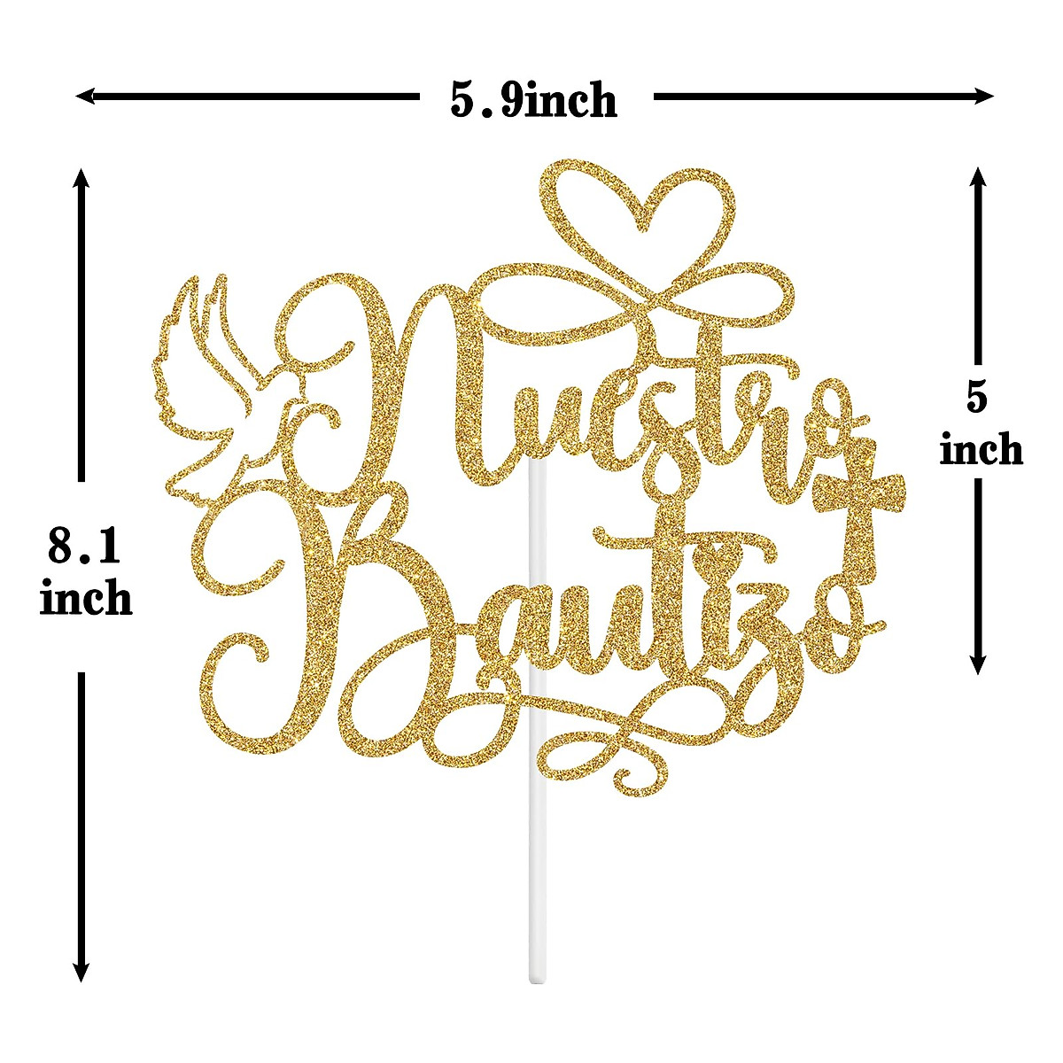 Nuestro Bautizo Cake Topper, Spanish First Holy Communion, My Baptism Day, Bridal Shower/Wedding/Baptism/Christening Baby Shower Party Decorations, Gold Glitter