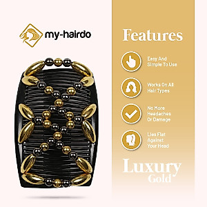 Wood Beaded Hair Combs for Long Hair - Stretchy Double Hairpins, Bun Maker, Elegant Hair Claw with Elastic, Hair Accessories for Updos, Side Comb Clips (Luxury Silver/Black)