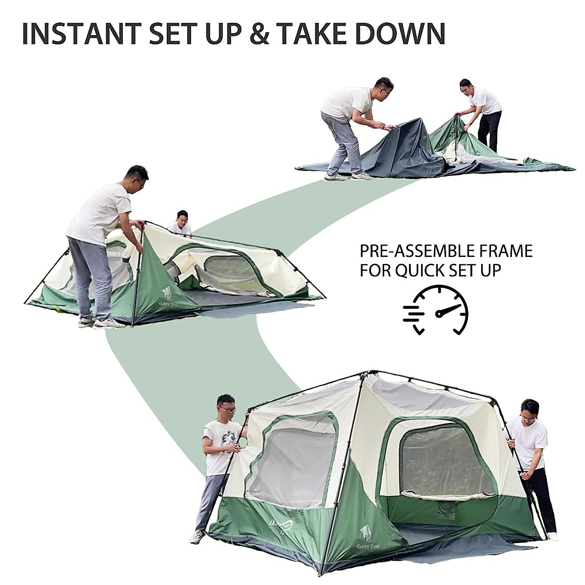 GEERTOP 6 Person Instant Tent for Camping, Large Instant Cabin Tent Easy Setup Pop Up Tent for Family Camping