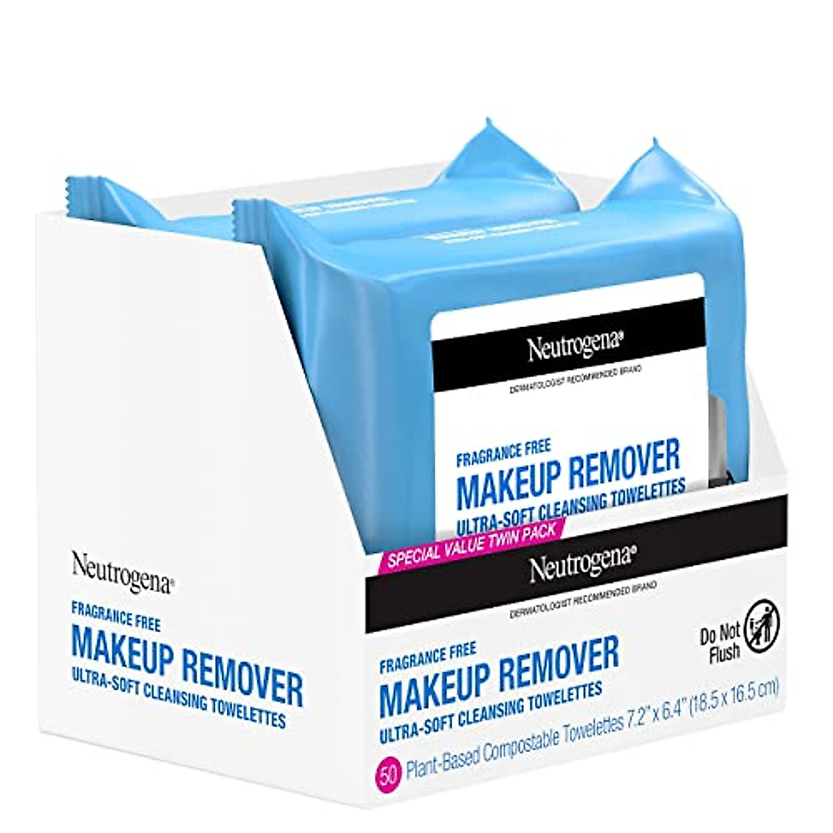 Neutrogena Makeup Remover Cleansing Face Wipes, Daily Cleansing Facial Towelettes to Remove Waterproof Makeup and Mascara, Alcohol-Free, Value Twin Pack, 25 Count, 2 Pack