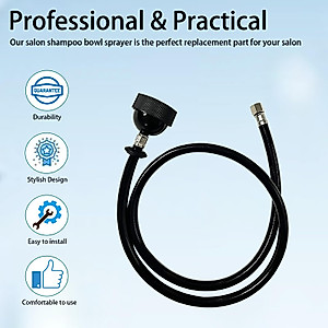 2 Packs Shampoo Bowl Hose and Sprayer, Salon Spray Head with Rubber Hose to Attach Shampoo Bowl Faucet Vacuum Breaker, Sink Replacement Part for Salon, Barber Shop, Spa, 1/4" Thread