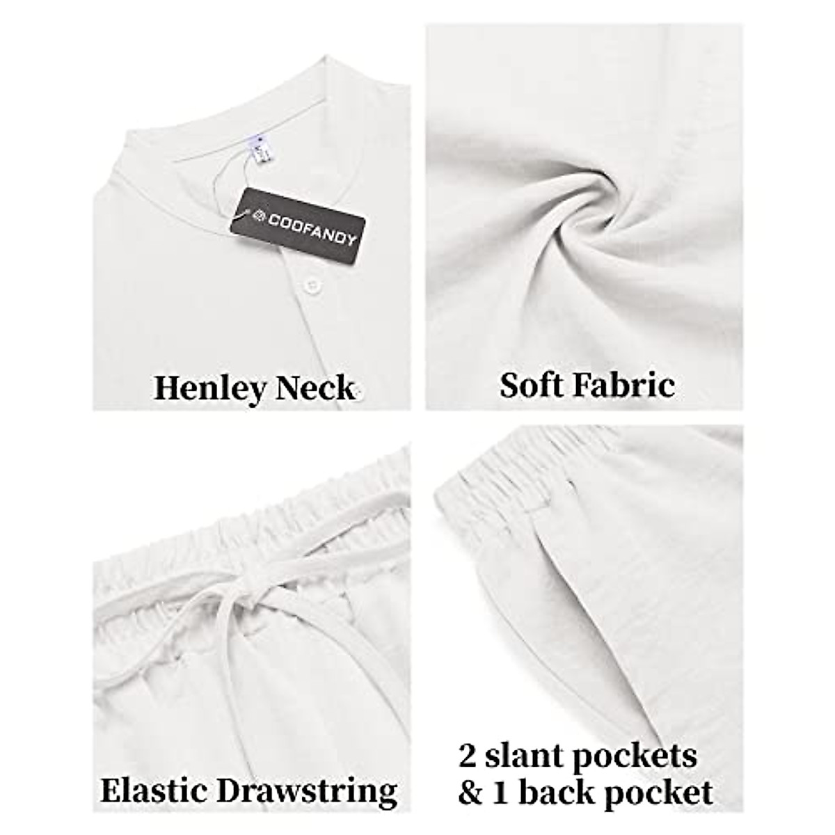 COOFANDY Men's 2 Pieces Linen Set Casual Henley Shirts Short Sleeve Beach Yoga Shorts Summer Pants Outfits