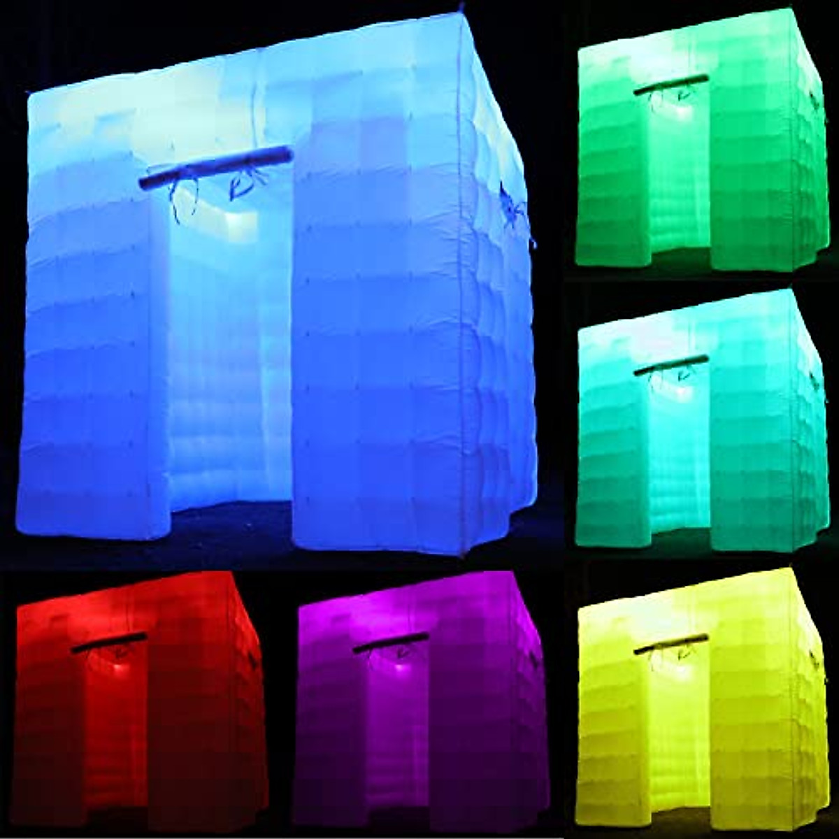 Portable Inflatable Photo Booth Enclosure (White, Two Doors, 8.2x8.2x8.2ft), staelea Inflatable LED Photo Booth Tent with Air Blower and Remote Controller, Photo Booth Backdrop for Wedding Event