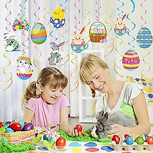 Easter Hanging Decorations, 50PCS Easter Hanging Swirls Decorations, Easter Party Supplies, Easter Egg Hunt Decorations, Easter Bunny Foil Ceiling Decorations, Happy Easter Hanging Swirls for Party