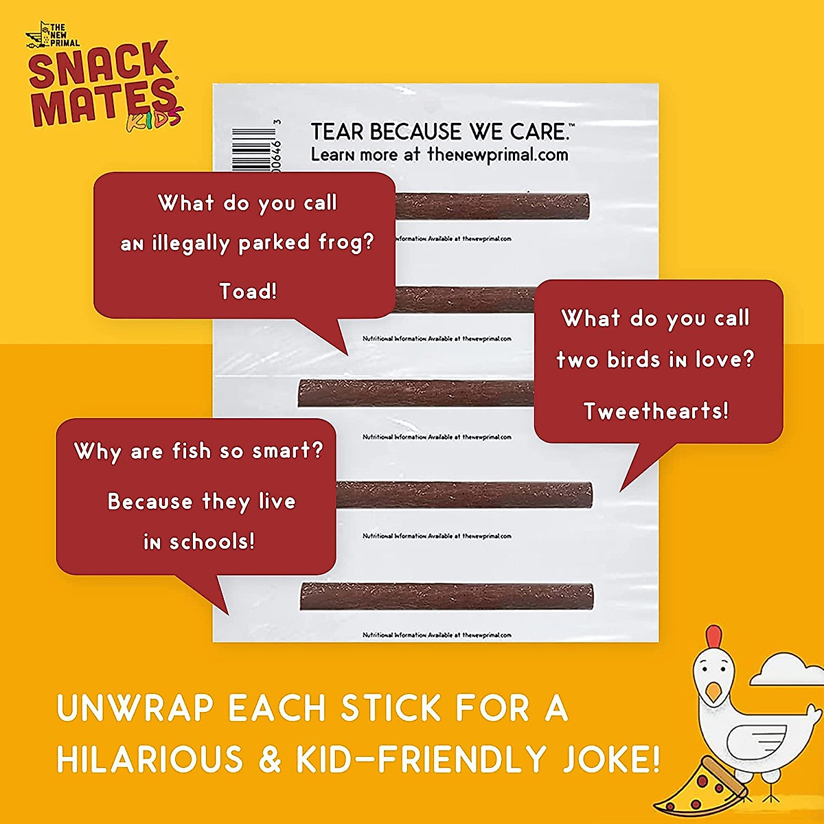 The New Primal Snack Mates Pizza Chicken Sticks, Gluten Free Healthy Snacks for Kids, Low Sugar High Protein Kids Snack for School, Mini Paleo Jerky Meat Stick, 8g Protein, 50 Calories, 10 Pack