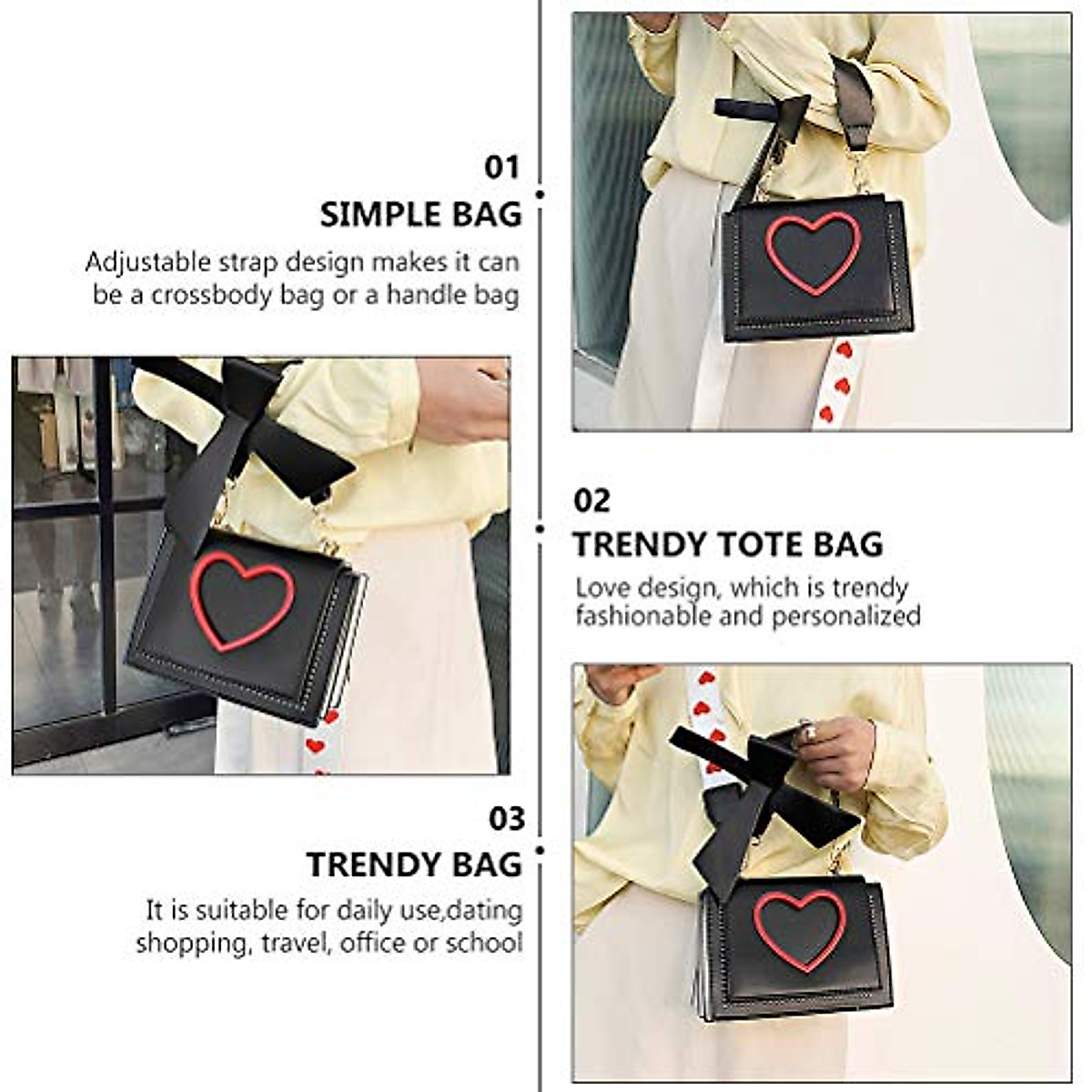 TENDYCOCO Simple Tote Bag Adjustable Bag Fashionable Trendy Universal Bag Black