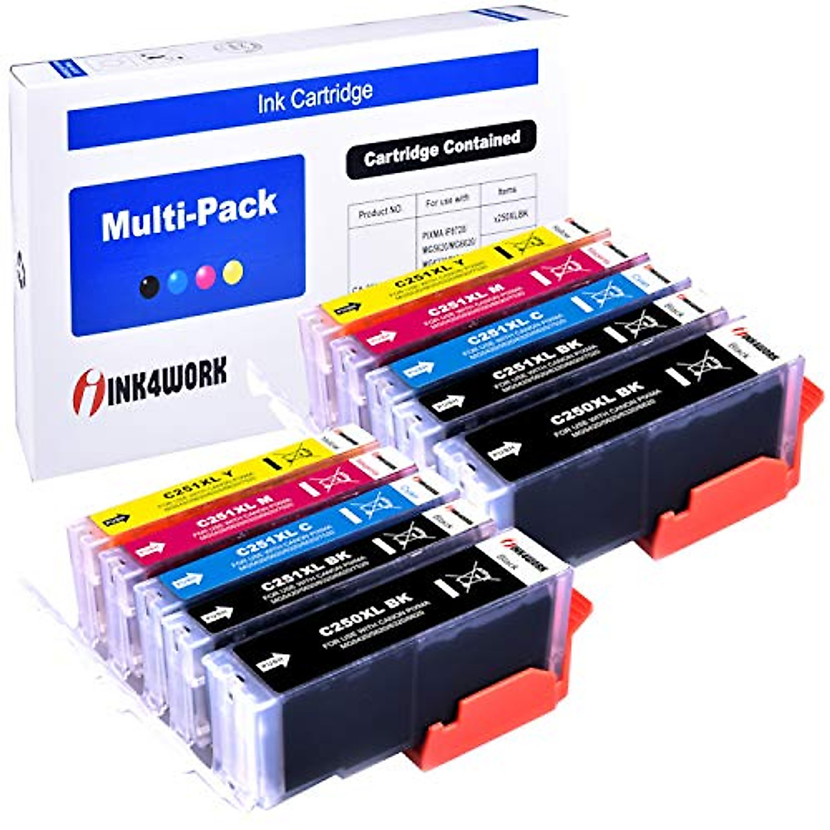 INK4WORK 10 Pack Compatible Ink Cartridge Replacement for Canon PGI-250XL PGI 250 XL CLI-251XL CLI 251 XL to use with Pixma IP7220 MG5420 MG6320 MX722 MX922