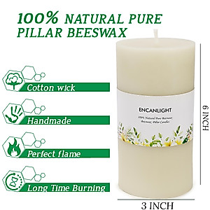 Beeswax Pillar Candles, 3x6 Inch White Ivory Natural Bees Wax Candle Set of 2, Unscented Smokeless and Dripless, 95-100 Hours Long Burning Time for Home Decor Party Wedding