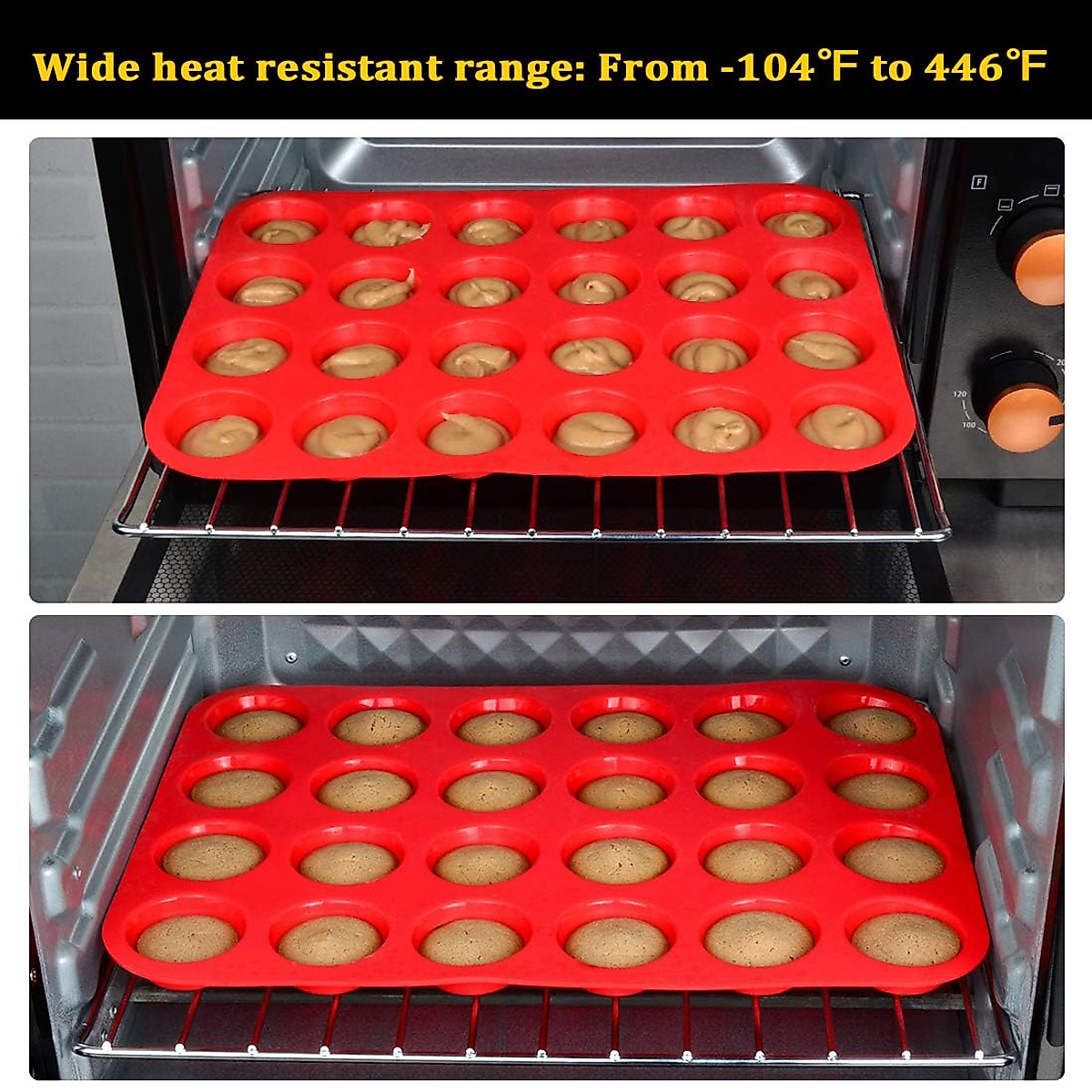 CAKETIME Silicone Muffin Pan Mini 24 Cups Cupcake Pan, Nonstick BPA Free Silicone Baking Pan 1 Pack