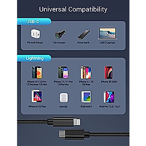 Quntis USB C to Lightning Cable [MFi Certified], 3Pack Nylon iPhone Charger Cord USB C 3/6/10 ft, Braided iPhone Charging Cable USB C Compatible with iPhone 14 Pro Max 13 12 11 X 8 iPad - Black