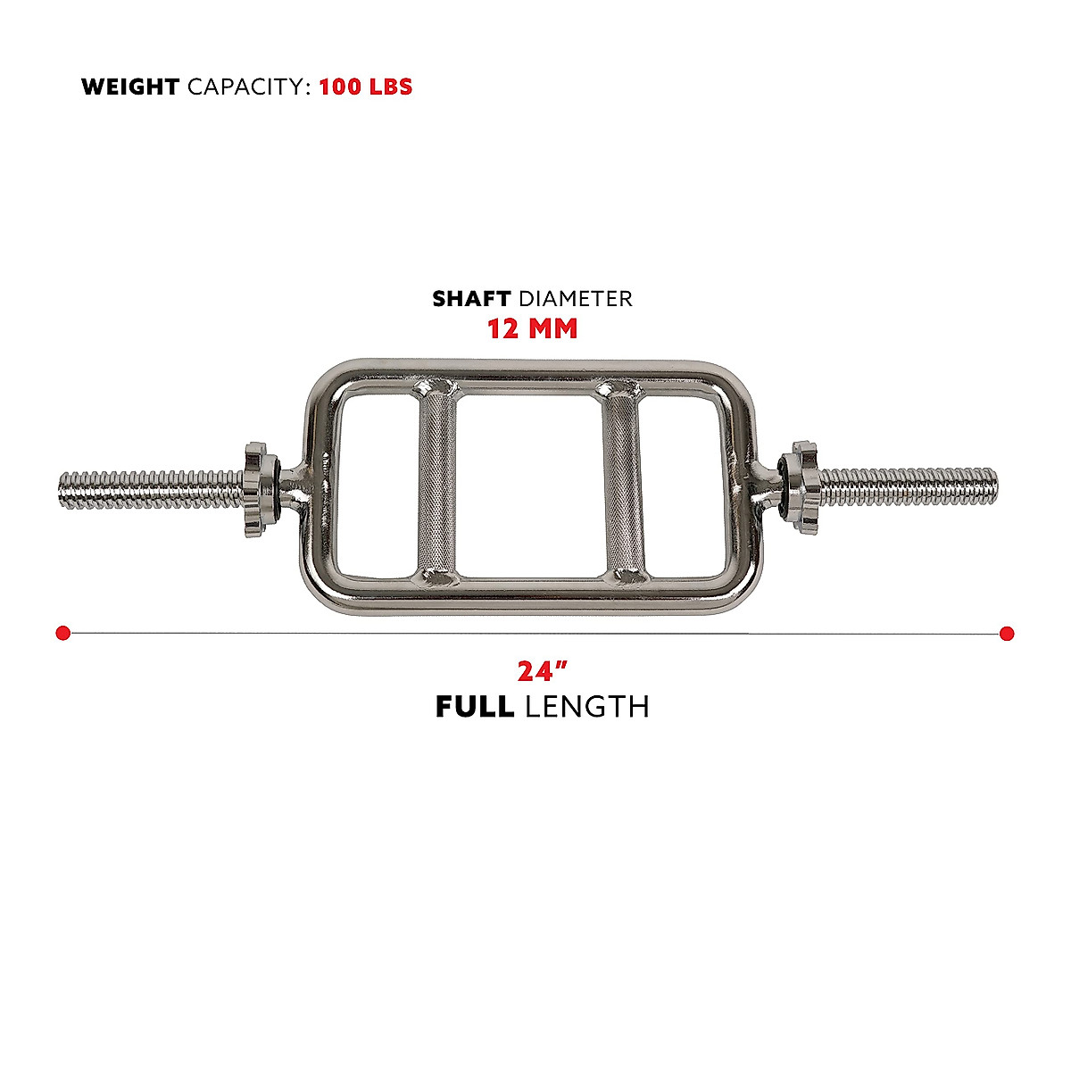 Sunny Health & Fitness 24 in Threaded Solid Chrome Tricep Bar with Ring Collars - STTB-24