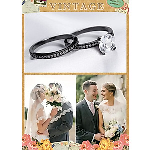 14k Black Gold White Stacking Promise Ring for Women Non Tarnish CZ Engagement Band Rings for Bridal Round Cut 1CT Cubic Zircon Solitaire Ring Hypoallergenic can be Worn Separately Jewelry Set (6)