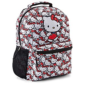 Hello Kitty Allover School Backpack - Hello Kitty Iconic Backpack - Officially Licensed Hello Kitty School Bookbag (White)