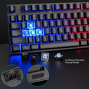 CHONCHOW Gaming Keyboard and Mouse Led USB Wired with Light Up Key 3600DPI 2 Side Button Mouse Keyboard Rainbow Backlit Mechanical Feeling Compatible with PC Mac Xbox Ps4 Ps5 with Mousepad