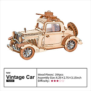 Rowood 3D Puzzles for Adults, Model Car Kits, DIY Wooden Toys Craft Gift on Birthday Christmas for Boys-Vintage Car