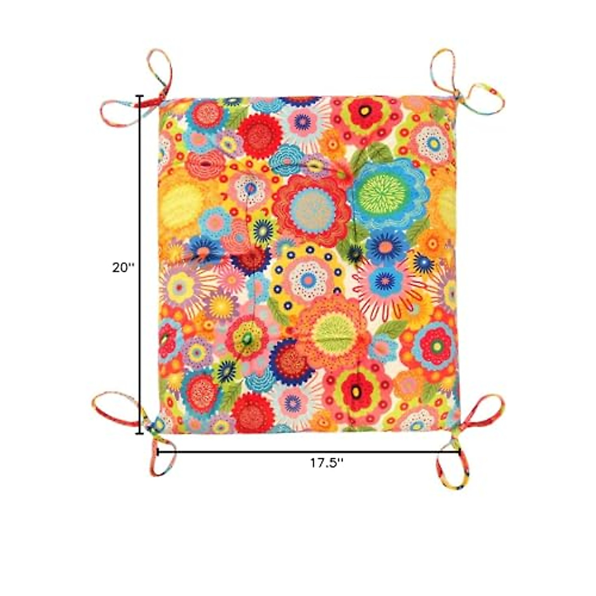 Makimoo Outdoor Patio Cushion, Rocking Chair Cushion, Tufted Pads, Set of Upper and Lower with Ties Pack of 2 (2 Sets) - Back 20"×17", Seat 17"×17" (Multicolored Flowers)