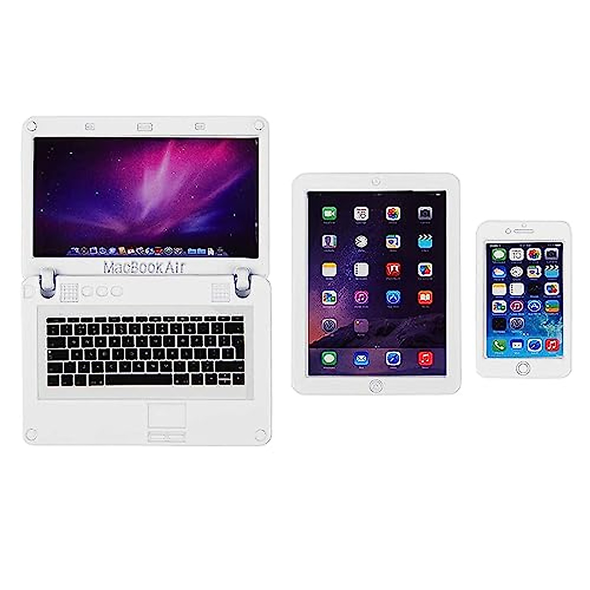 27 Pieces Dollhouse Mini Laptop Tablet and Smart Phone Newspaper Book Miniatures Hamburger Cake Coffee Juice Trolley case DIY Play Game Party Toys Accessories (White Set)