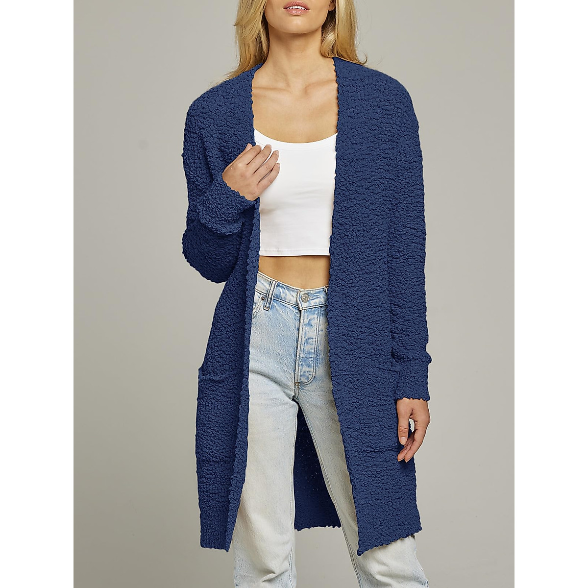 MEROKEETY Women's 2024 Winter Long Sleeve Soft Chunky Knit Sweater Open Front Cardigan Outwear Coat Navy