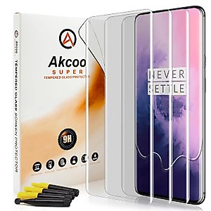 Akcoo [3 Pack OnePlus 7 / 7T Screen Protector, Tempered Glass UV Set, Full Transparency, Scratch Repair, Sensitive Touch,Fingerprint-ID Compatible