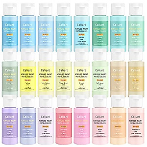 Caliart Acrylic Paint Set with 12 Brushes, 36 Pastel Colors (59ml, 2oz) Art Craft Paint for Artists Students Kids Beginners & Hobby Painters, Halloween Canvas Ceramic Wood Rock Painting Supplies Kit