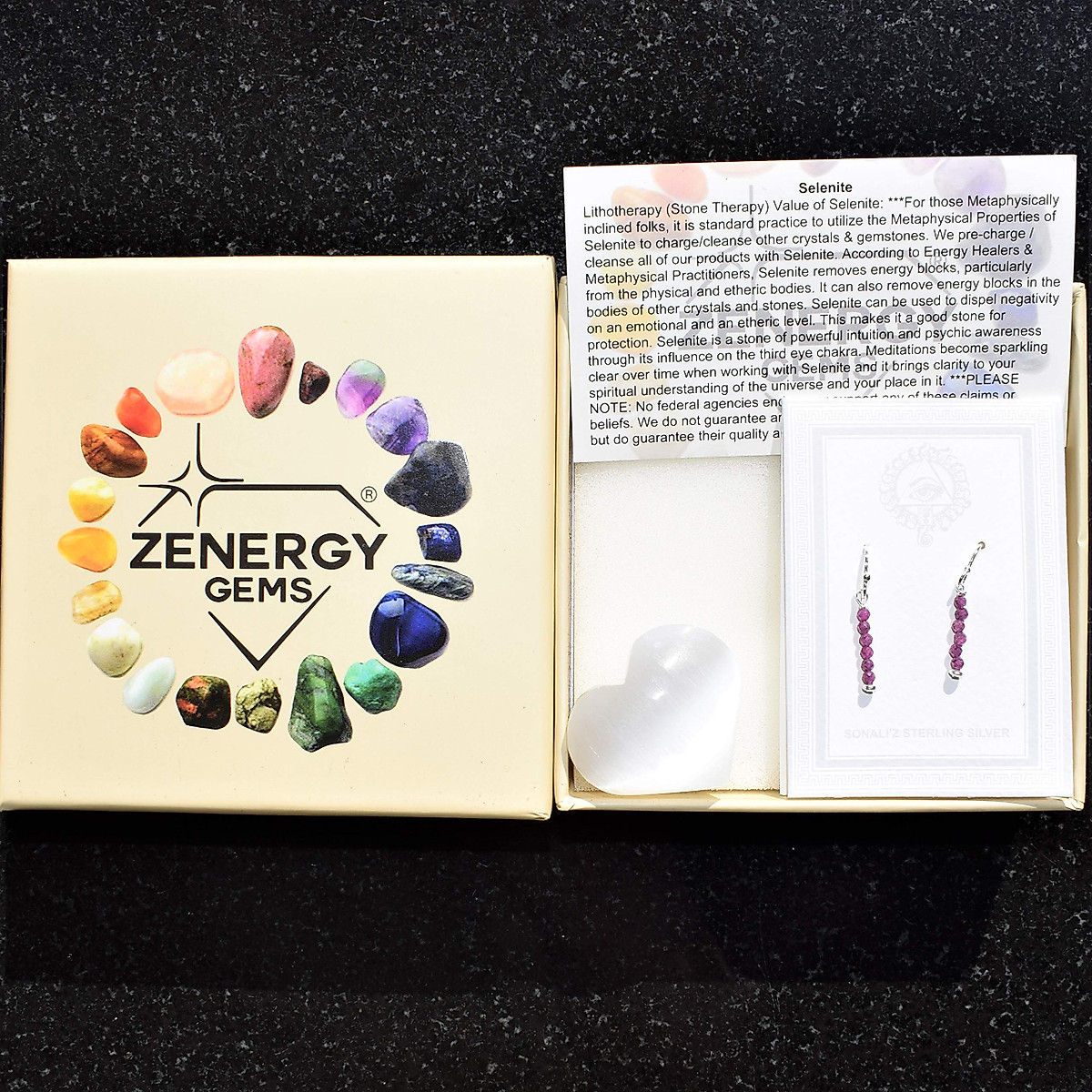 CHARGED Natural Ruby 925 Sterling Silver Designer Earrings + Selenite Charging Heart [Included]