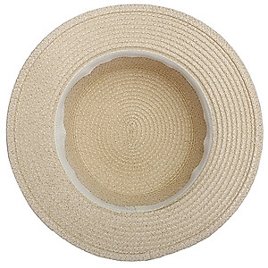 Ayliss Women Bowknot Straw Hat Summer Fedoras Boater Sun Hat,Light Khaki
