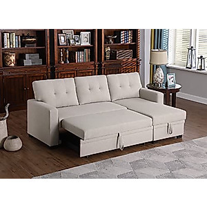 Devion Furniture L-Shape Linen Sleeper Sectional Sofa for Living Room, Home Furniture, Apartment, Dorm Sofabed, Beige