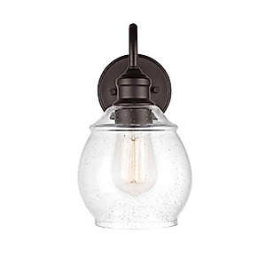 Globe Electric 51622 Maia 1-Light Vanity Wall Sconce, Dark Bronze, Seeded Glass Shade, Bulb Included