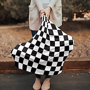 Car Seat Canopy Nursy Cover, Simple Black and White Checkered Flag Multi Use Breastfeeding Scarf for Infant Carseat Canopy, Stroller, Shopping Cart, Highchair