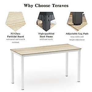 Teraves Computer Desk/Dining Table Office Desk Sturdy Writing Workstation for Home Office (47.24”, Beige + White Frame)