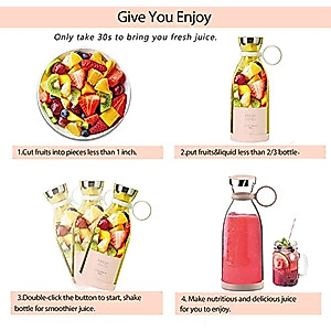 Personal Size Blender, Portable Blender, Battery Powered USB Blender, with Four Blades, Mini Blender Travel Bottle for Juice, Shakes, and Smoothies (Pink)