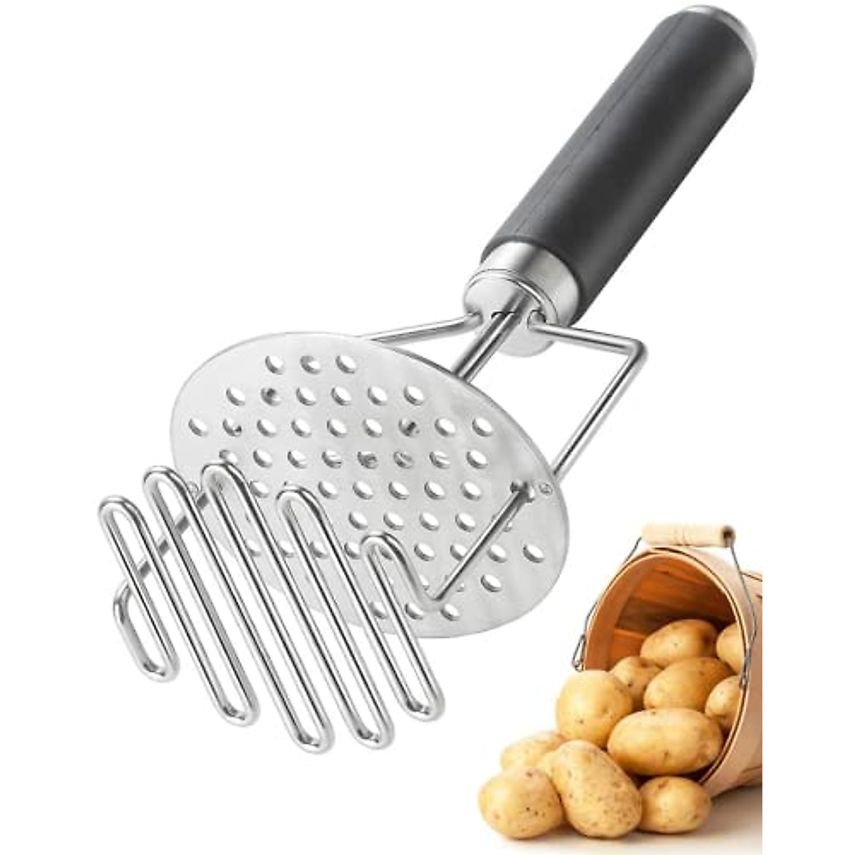 Potato Masher Stainless Steel, Potato Ricer, Potato Masher Hand, Masher Kitchen Tool, Ricer for Mashed Motatoes, Dual-Press Design
