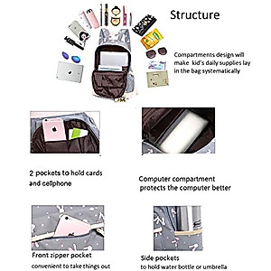 3Pcs Rabbit-Print Girls Canvas School Backpack for Elementary Middle Kids Bookbag with Pencil Case