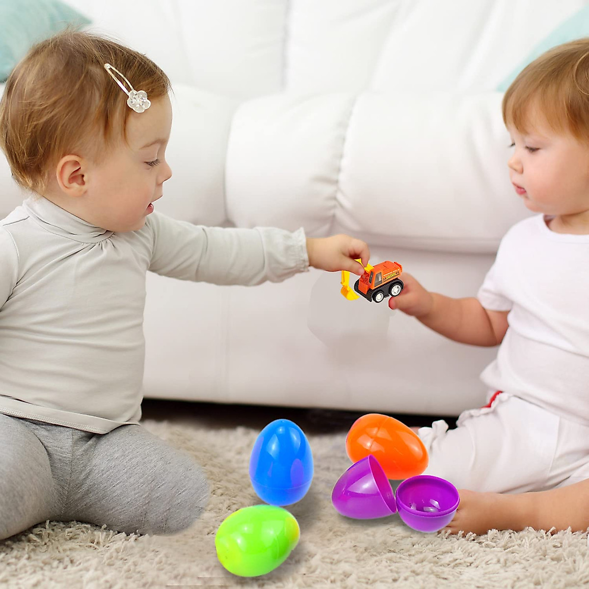 JOYIN 24 Pcs Prefilled Easter Eggs 3.2'' with Toy Cars, Pull Back Construction Vehicles and Mini Truck Toy Kit Set for Kids Boys Easter Theme Party Favor, Easter Eggs Hunt and Basket Stuffers Filler