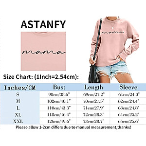 ASTANFY Womens Crewneck Sweatshirt Mama Letter Print Long Sleeve Loose Fashion Pullover Top (Pink, XX-Large)