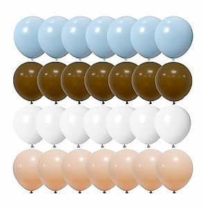 Blue and Brown Party Balloons, 50pcs 12 Inch Brown Blue White Blush Latex Balloons Blue Brown Neutral Balloons for Gender Reveal Wedding Birthday Baby Shower Graduation Bear Party Decoration