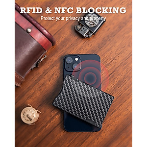 MNGARISTA Minimalist Slim Metal Wallet for Men, Pop Up Credit Card Holder with 3K Carbon Fiber Cover and Detachable Money Clip, RFID Blocking Wallet for 4-6 Cards (Black)