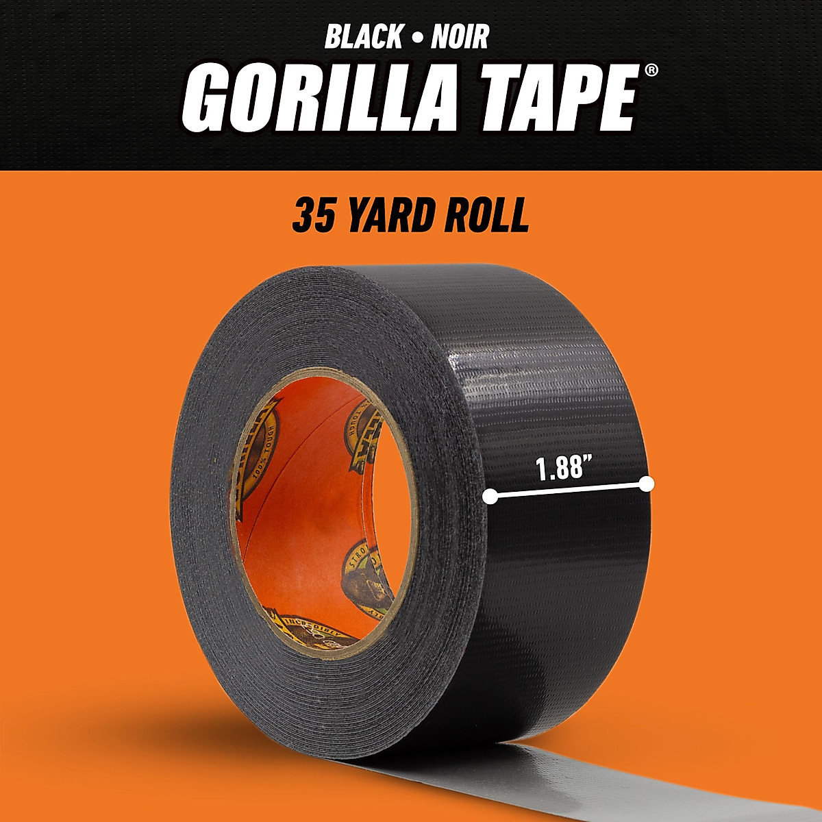 Gorilla Tape, Duct Tape, Utility Tape, Triple Layer Strength, Indoor & Outdoor, Weather Resistant Shell, 1.88 in x 35 yd, Black, (Pack of 2)