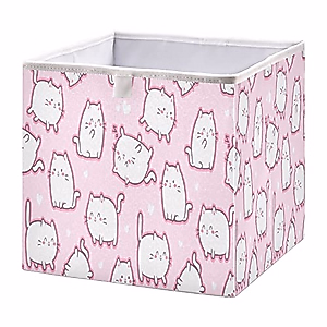 Kawaii Cats Cube Storage Bin, 11x11x11 in Collapsible Fabric Storage Cubes Organizer Portable Storage Baskets for Shelves, Closets, Laundry, Nursery, Home Decor