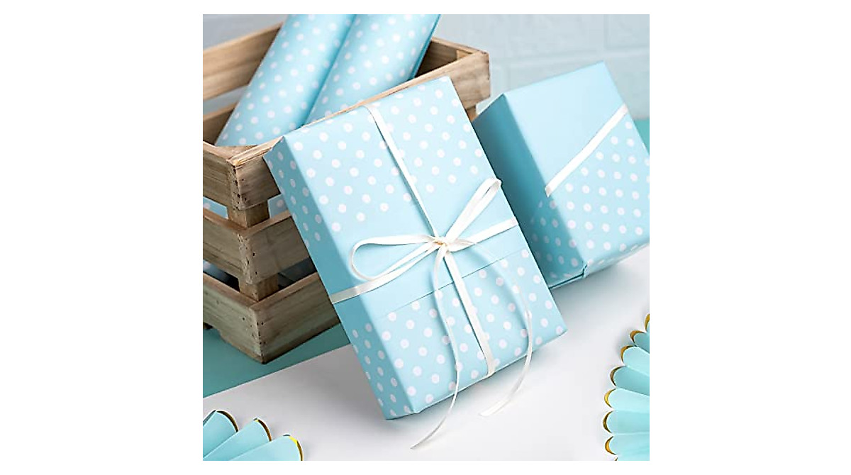 Wrapaholic Reversible Baby Blue Wrapping Paper Roll - 17x33 ft