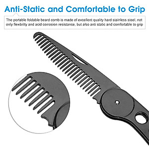 Stainless Steel Beard Comb, Portable Foldable Beard Comb, Men Beard Mustache Styling Hair Combs Antistatic Mustache Comb Perfect for Wallet and Pocket