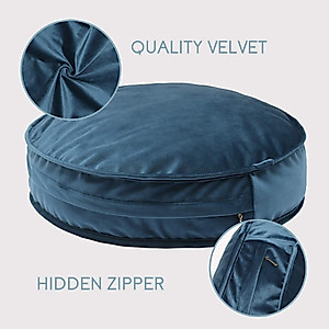 YIUOR Velvet Floor Pillows Round Chair Cushion Couch Throw Pillow Soft Pouf Seat Mattress Bean Bag for Reading Nook Play Room (19.7",Teal)