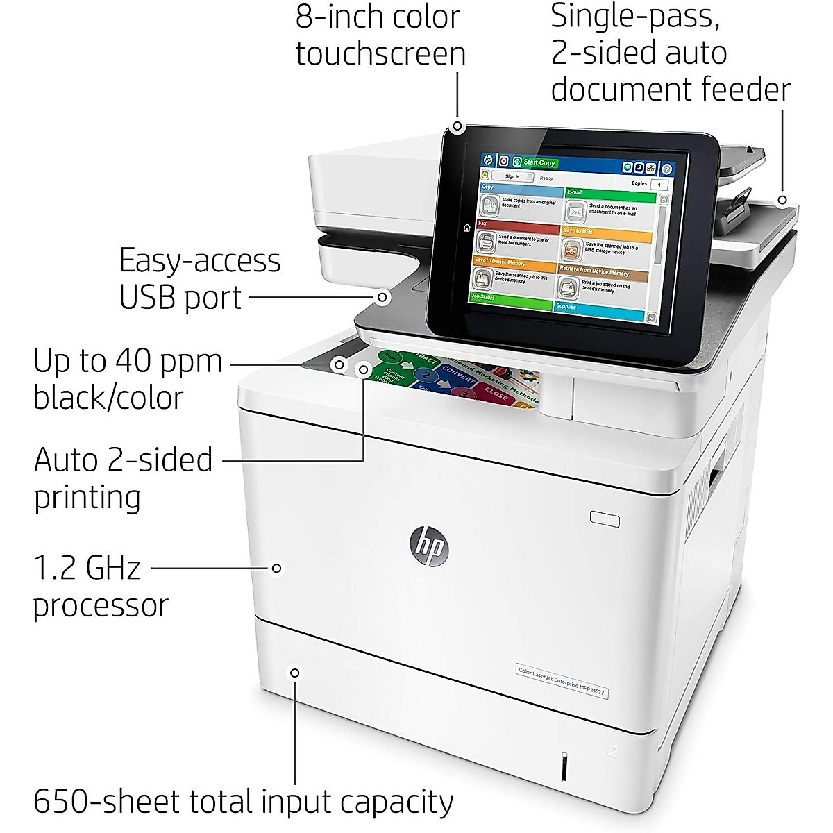 HP Color LaserJet Enterprise M577dn (B5L46A#BGJ) Duplex 3600 dpi USB/Ethernet Laser Multifunction Printer (Renewed)